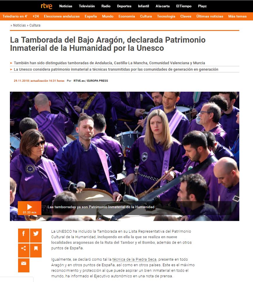La «tamborrada» de Calanda en la Lista del Patrimonio Cultural ...